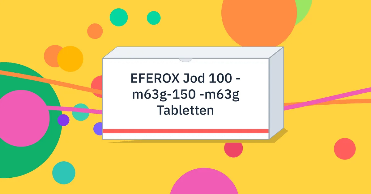 Symbolbild: Packung mit der Aufschrift EFEROX Jod 100 -m63g-150 -m63g Tabletten (PZN 00231449) – Verfügbarkeit und Bezug in Apotheken in Frankfurt am Main