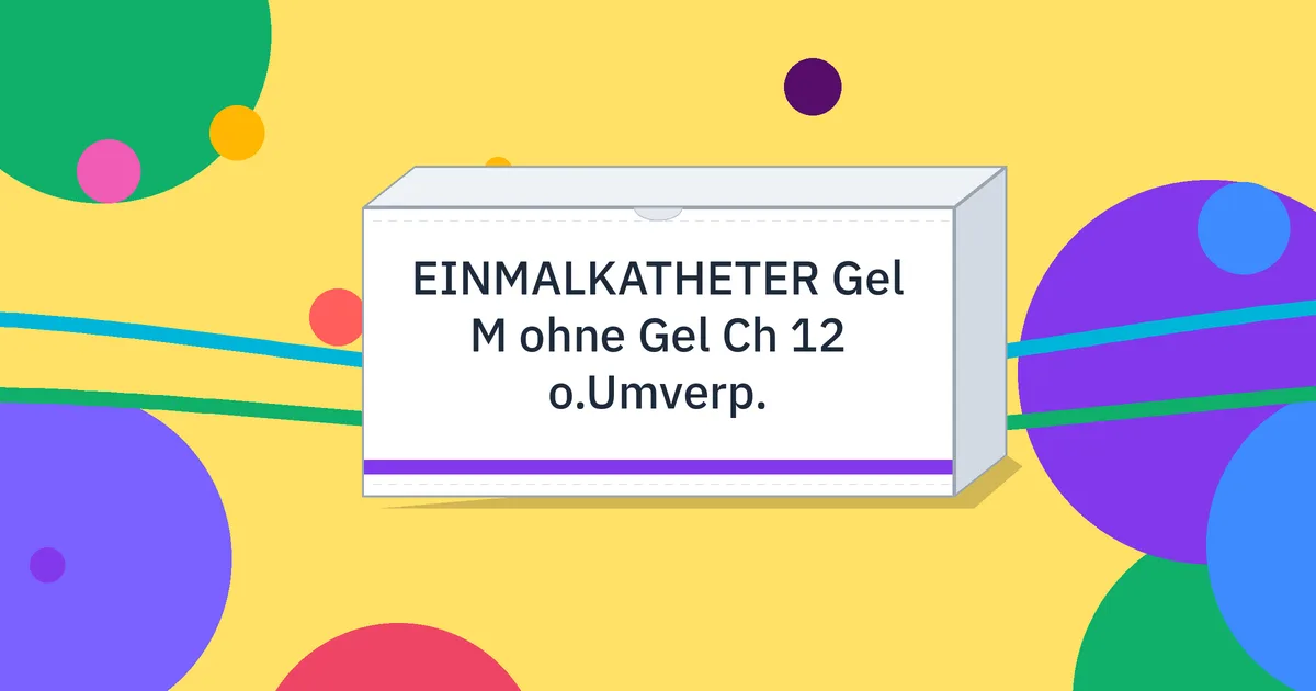 Symbolbild: Packung mit der Aufschrift EINMALKATHETER Gel M ohne Gel Ch 12 o.Umverp. (PZN 06876242) – Verfügbarkeit und Bezug in Apotheken in Frankfurt am Main