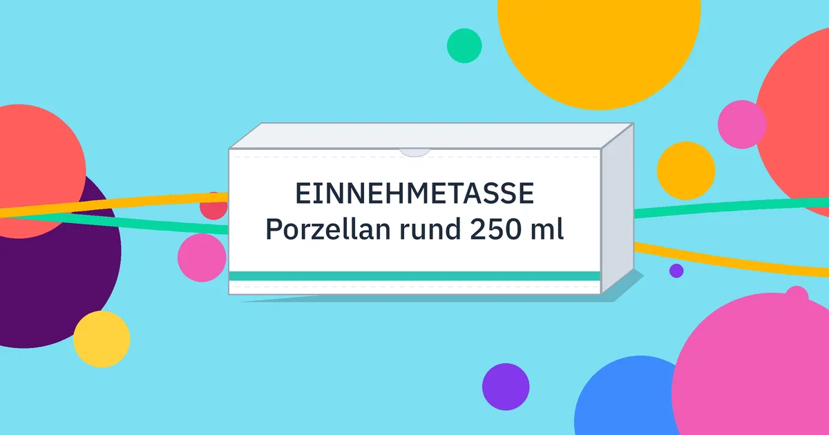 Symbolbild: Packung mit der Aufschrift EINNEHMETASSE Porzellan rund 250 ml (PZN 01726408) – Verfügbarkeit und Bezug in Apotheken in Frankfurt am Main