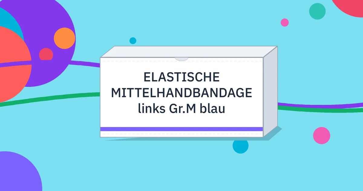 Symbolbild: Packung mit der Aufschrift ELASTISCHE MITTELHANDBANDAGE links Gr.M blau (PZN 03315862) – Verfügbarkeit und Bezug in Apotheken in Frankfurt am Main