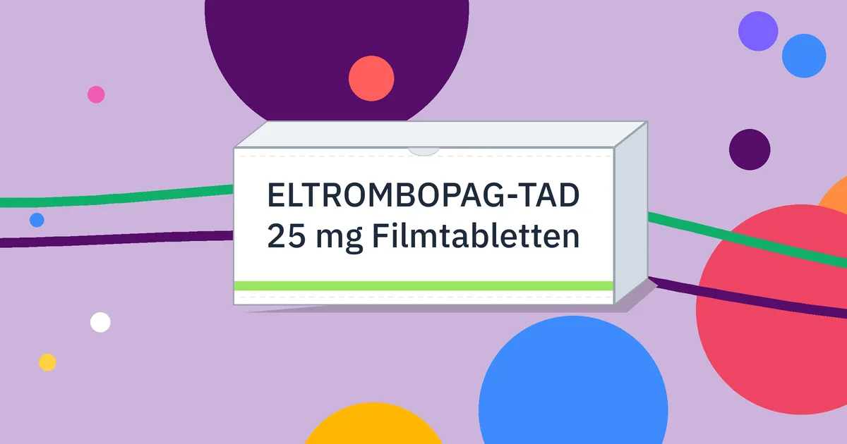 Symbolbild: Packung mit der Aufschrift ELTROMBOPAG-TAD 25 mg Filmtabletten (PZN 19878840) – Verfügbarkeit und Bezug in Apotheken in Frankfurt am Main