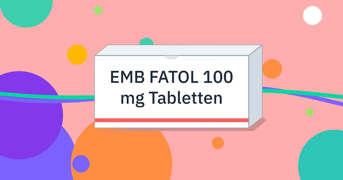Symbolbild: Packung mit der Aufschrift EMB FATOL 100 mg Tabletten (PZN 03827266) – Verfügbarkeit und Bezug in Apotheken in Frankfurt am Main