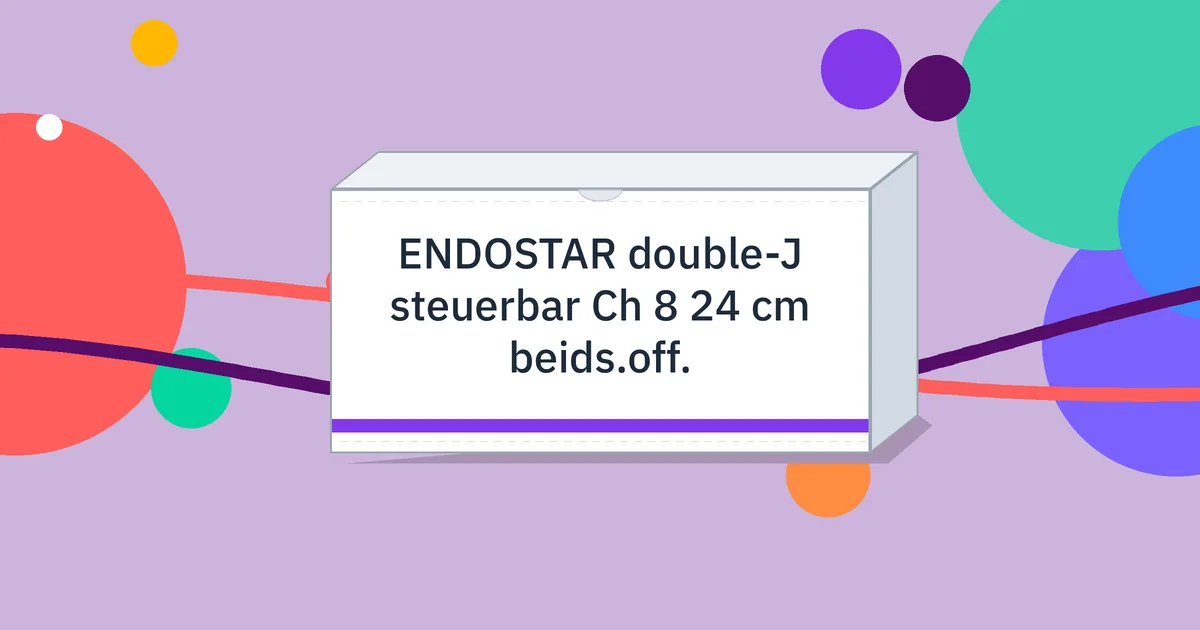 Symbolbild: Packung mit der Aufschrift ENDOSTAR double-J steuerbar Ch 8 24 cm beids.off. (PZN 00439776) – Verfügbarkeit und Bezug in Apotheken in Frankfurt am Main