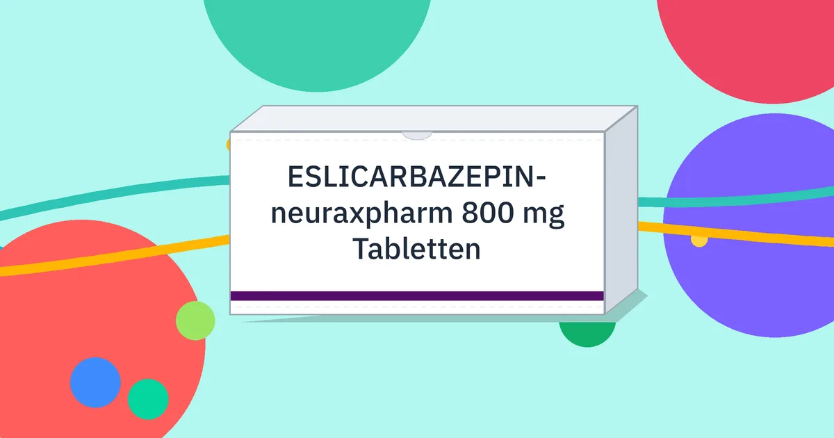 Symbolbild: Packung mit der Aufschrift ESLICARBAZEPIN-neuraxpharm 800 mg Tabletten (PZN 17274670) – Verfügbarkeit und Bezug in Apotheken in Frankfurt am Main