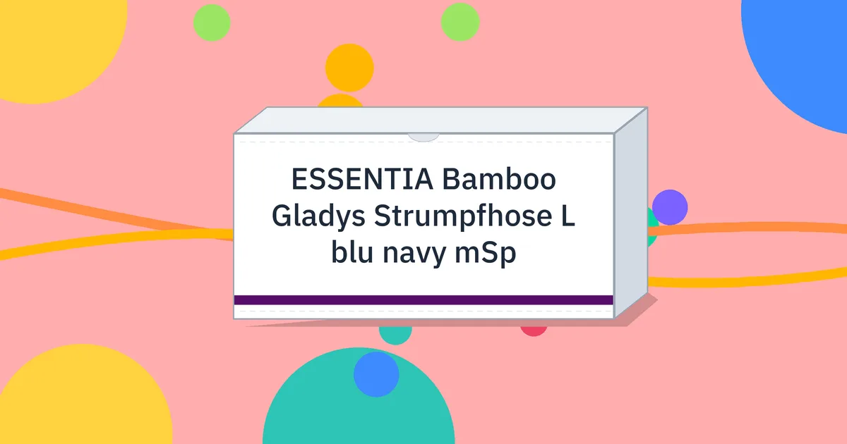 Symbolbild: Packung mit der Aufschrift ESSENTIA Bamboo Gladys Strumpfhose L blu navy mSp (PZN 19165353) – Verfügbarkeit und Bezug in Apotheken in Frankfurt am Main