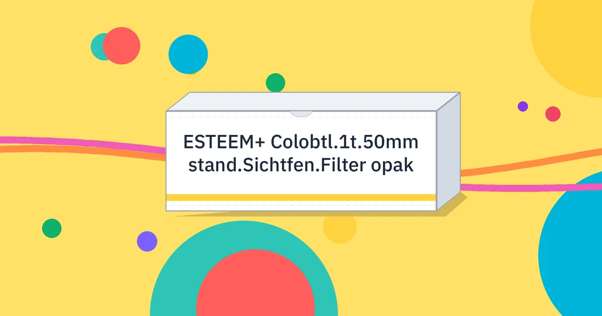 Symbolbild: Packung mit der Aufschrift ESTEEM+ Colobtl.1t.50mm stand.Sichtfen.Filter opak (PZN 13233094) – Verfügbarkeit und Bezug in Apotheken in Frankfurt am Main