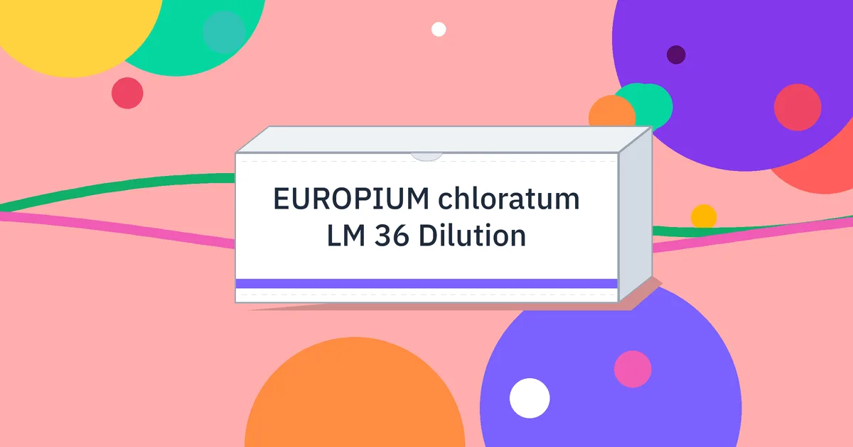 Symbolbild: Packung mit der Aufschrift EUROPIUM chloratum LM 36 Dilution (PZN 13484399) – Verfügbarkeit und Bezug in Apotheken in Frankfurt am Main