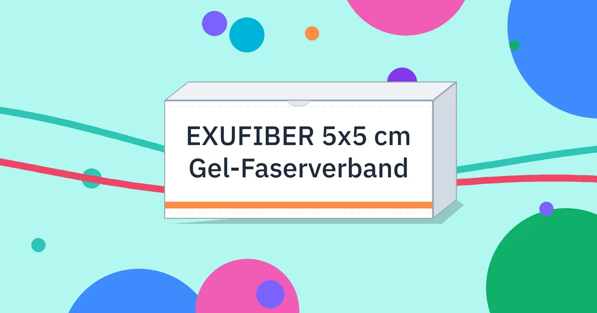 Symbolbild: Packung mit der Aufschrift EXUFIBER 5x5 cm Gel-Faserverband (PZN 17670199) – Verfügbarkeit und Bezug in Apotheken in Frankfurt am Main