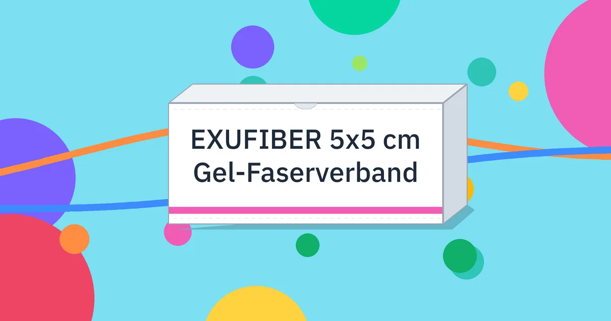 Symbolbild: Packung mit der Aufschrift EXUFIBER 5x5 cm Gel-Faserverband (PZN 19700639) – Verfügbarkeit und Bezug in Apotheken in Frankfurt am Main