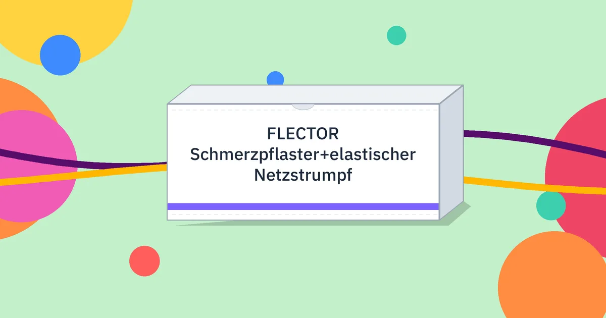 Symbolbild: Packung mit der Aufschrift FLECTOR Schmerzpflaster+elastischer Netzstrumpf (PZN 01895329) – Verfügbarkeit und Bezug in Apotheken in Frankfurt am Main