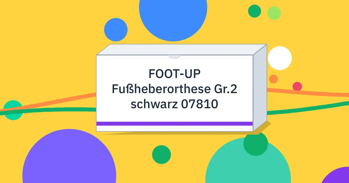 Symbolbild: Packung mit der Aufschrift FOOT-UP Fußheberorthese Gr.2 schwarz 07810 (PZN 19450852) – Verfügbarkeit und Bezug in Apotheken in Frankfurt am Main
