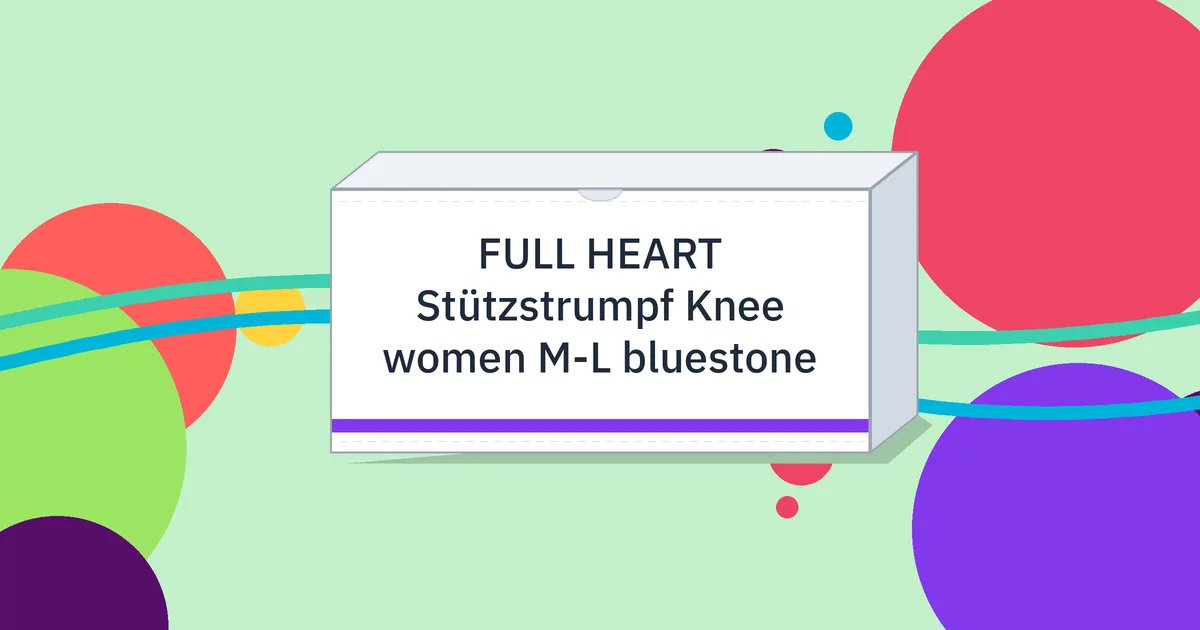 Symbolbild: Packung mit der Aufschrift FULL HEART Stützstrumpf Knee women M-L bluestone (PZN 20524260) – Verfügbarkeit und Bezug in Apotheken in Frankfurt am Main
