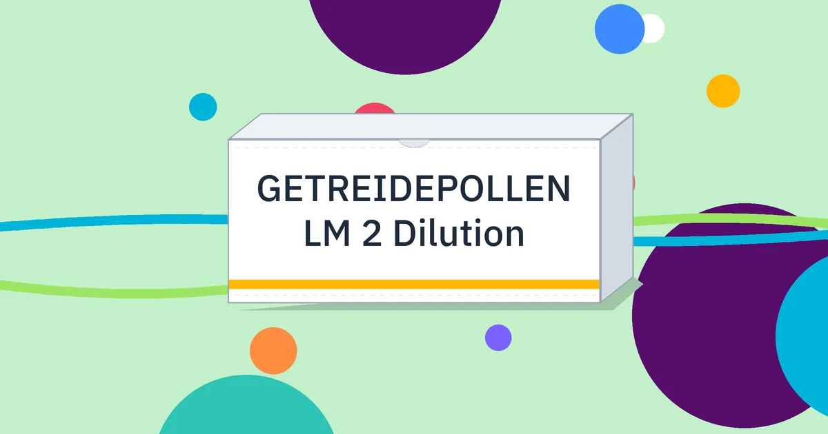 Symbolbild: Packung mit der Aufschrift GETREIDEPOLLEN LM 2 Dilution (PZN 12877493) – Verfügbarkeit und Bezug in Apotheken in Frankfurt am Main
