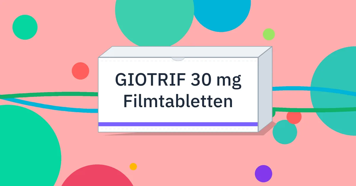 Symbolbild: Packung mit der Aufschrift GIOTRIF 30 mg Filmtabletten (PZN 17640086) – Verfügbarkeit und Bezug in Apotheken in Frankfurt am Main