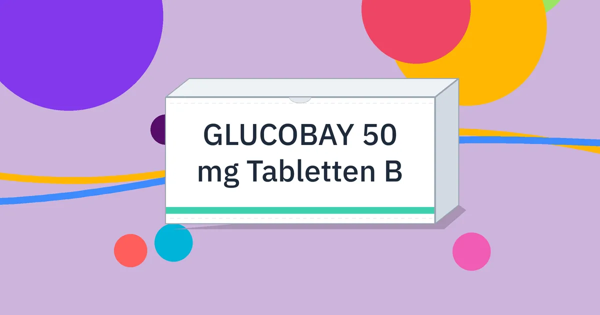 Symbolbild: Packung mit der Aufschrift GLUCOBAY 50 mg Tabletten B (PZN 04182736) – Verfügbarkeit und Bezug in Apotheken in Frankfurt am Main