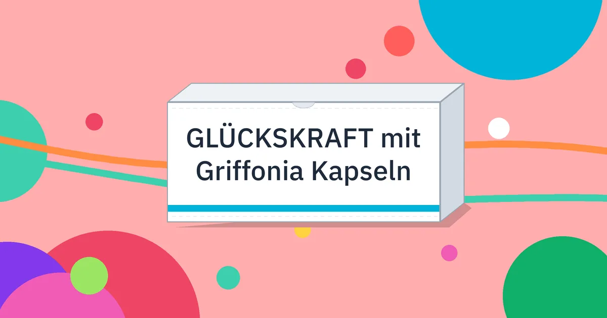Symbolbild: Packung mit der Aufschrift GLÜCKSKRAFT mit Griffonia Kapseln (PZN 18668081) – Verfügbarkeit und Bezug in Apotheken in Frankfurt am Main