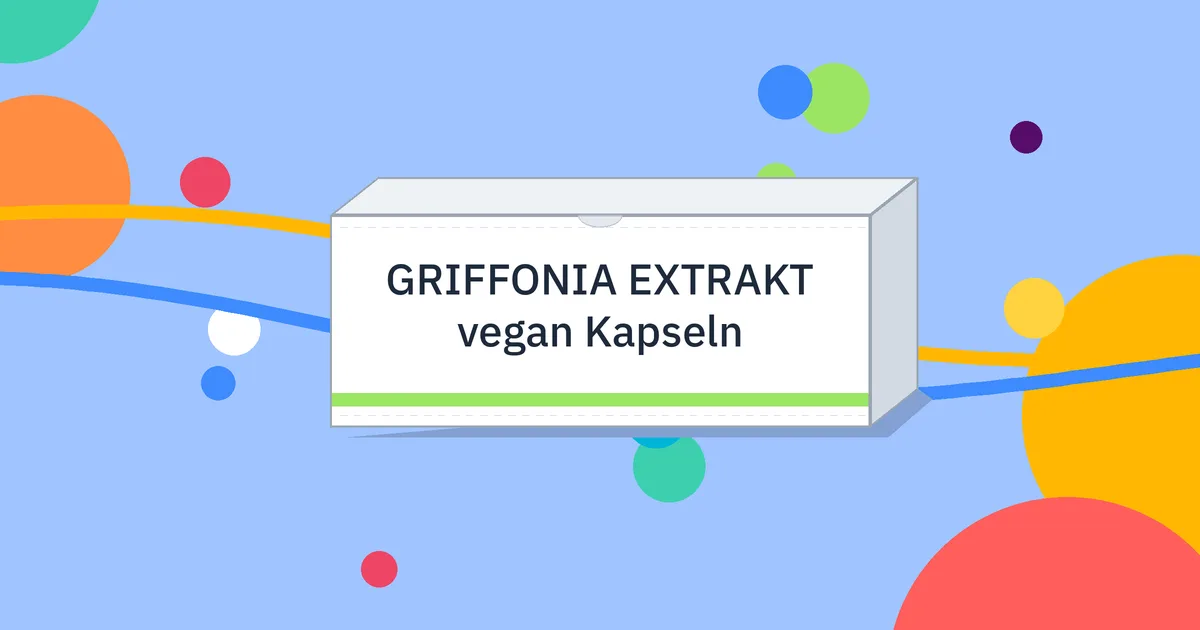 Symbolbild: Packung mit der Aufschrift GRIFFONIA EXTRAKT vegan Kapseln (PZN 19873854) – Verfügbarkeit und Bezug in Apotheken in Frankfurt am Main