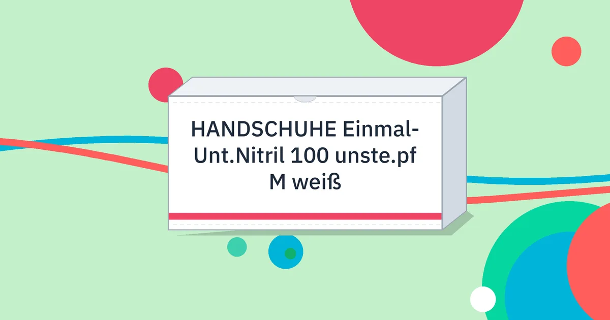 Symbolbild: Packung mit der Aufschrift HANDSCHUHE Einmal-Unt.Nitril 100 unste.pf M weiß (PZN 19809187) – Verfügbarkeit und Bezug in Apotheken in Frankfurt am Main