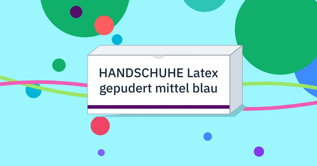 Symbolbild: Packung mit der Aufschrift HANDSCHUHE Latex gepudert mittel blau (PZN 04650172) – Verfügbarkeit und Bezug in Apotheken in Frankfurt am Main