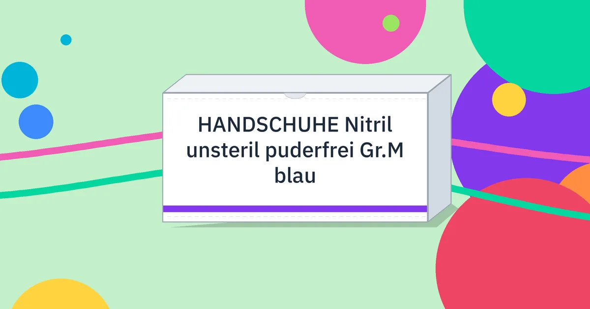 Symbolbild: Packung mit der Aufschrift HANDSCHUHE Nitril unsteril puderfrei Gr.M blau (PZN 01279317) – Verfügbarkeit und Bezug in Apotheken in Frankfurt am Main