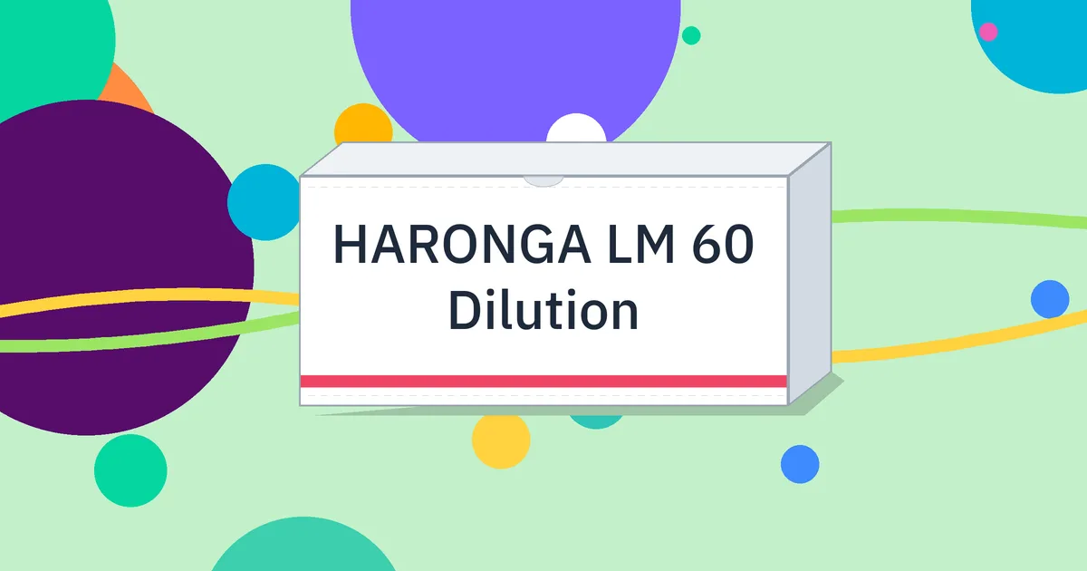 Symbolbild: Packung mit der Aufschrift HARONGA LM 60 Dilution (PZN 13550506) – Verfügbarkeit und Bezug in Apotheken in Frankfurt am Main
