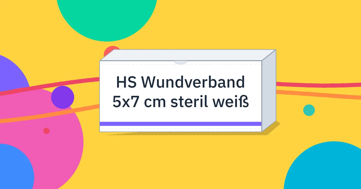 Symbolbild: Packung mit der Aufschrift HS Wundverband 5x7 cm steril weiß (PZN 19900491) – Verfügbarkeit und Bezug in Apotheken in Frankfurt am Main