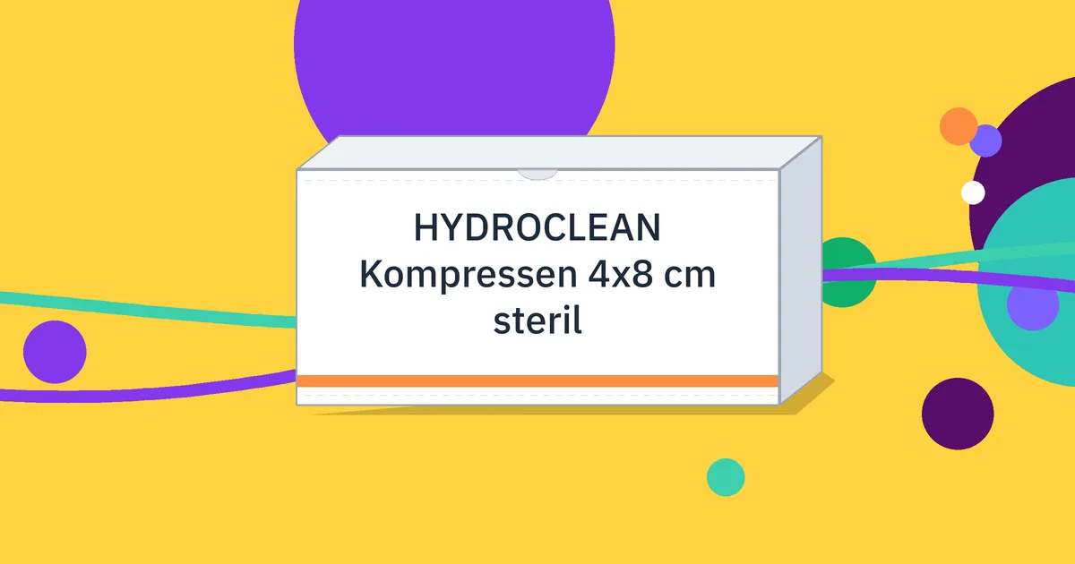 Symbolbild: Packung mit der Aufschrift HYDROCLEAN Kompressen 4x8 cm steril (PZN 19900870) – Verfügbarkeit und Bezug in Apotheken in Frankfurt am Main