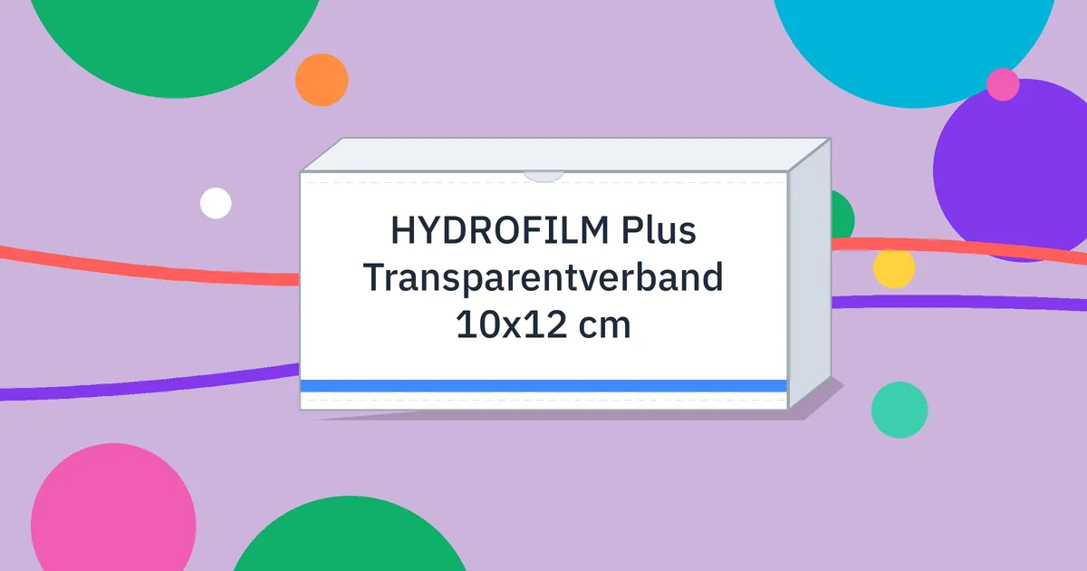 Symbolbild: Packung mit der Aufschrift HYDROFILM Plus Transparentverband 10x12 cm (PZN 12594312) – Verfügbarkeit und Bezug in Apotheken in Frankfurt am Main