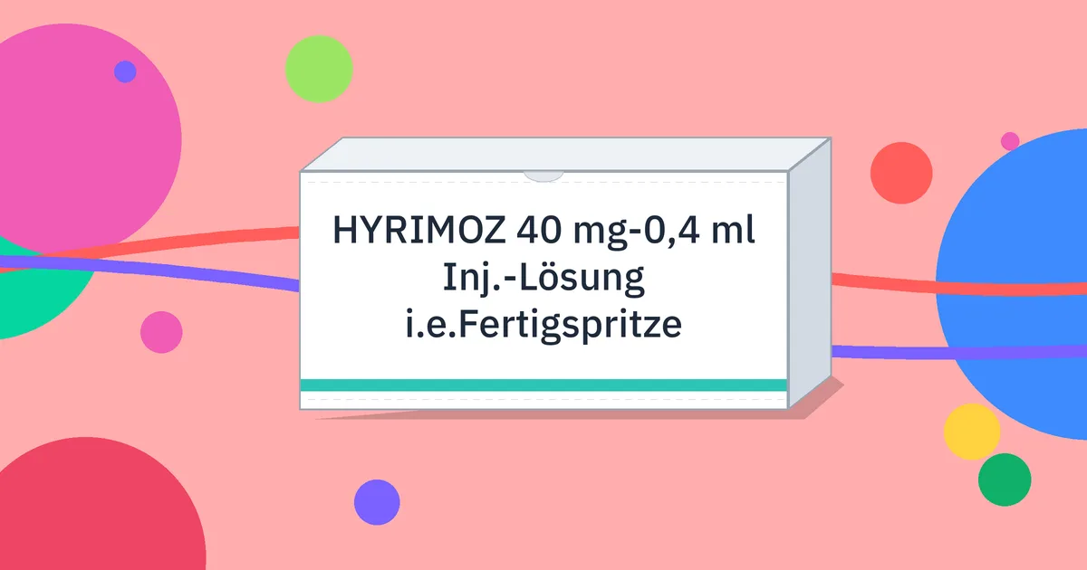 Symbolbild: Packung mit der Aufschrift HYRIMOZ 40 mg-0,4 ml Inj.-Lösung i.e.Fertigspritze (PZN 19389041) – Verfügbarkeit und Bezug in Apotheken in Frankfurt am Main