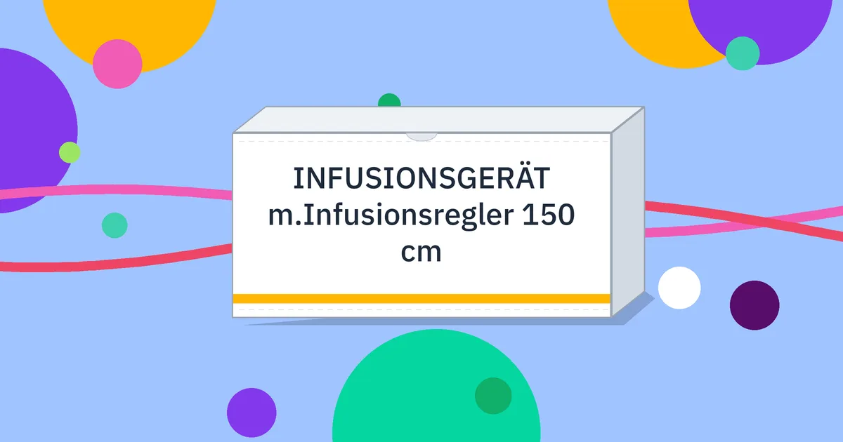 Symbolbild: Packung mit der Aufschrift INFUSIONSGERÄT m.Infusionsregler 150 cm (PZN 18604773) – Verfügbarkeit und Bezug in Apotheken in Frankfurt am Main