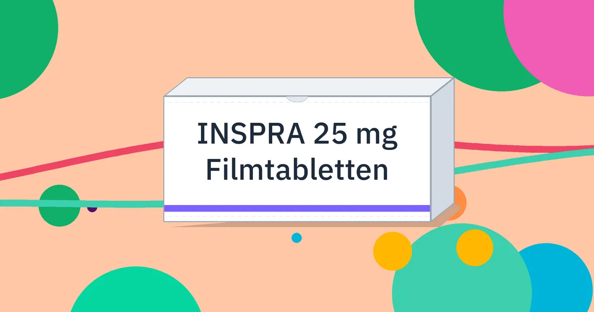 Symbolbild: Packung mit der Aufschrift INSPRA 25 mg Filmtabletten (PZN 13416067) – Verfügbarkeit und Bezug in Apotheken in Frankfurt am Main
