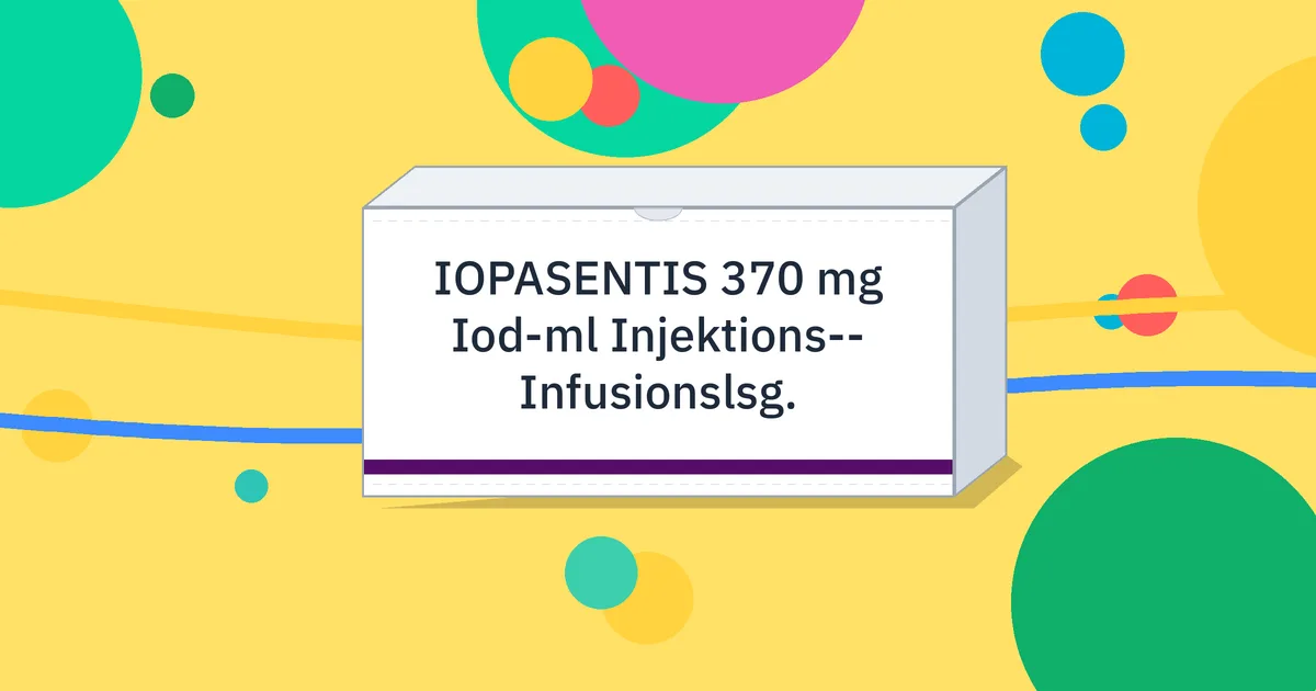 Symbolbild: Packung mit der Aufschrift IOPASENTIS 370 mg Iod-ml Injektions--Infusionslsg. (PZN 13354231) – Verfügbarkeit und Bezug in Apotheken in Frankfurt am Main