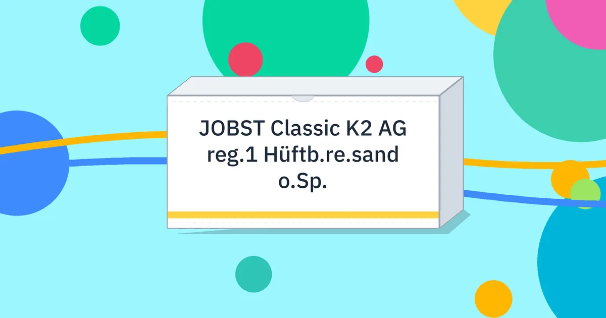 Symbolbild: Packung mit der Aufschrift JOBST Classic K2 AG reg.1 Hüftb.re.sand o.Sp. (PZN 13067336) – Verfügbarkeit und Bezug in Apotheken in Frankfurt am Main