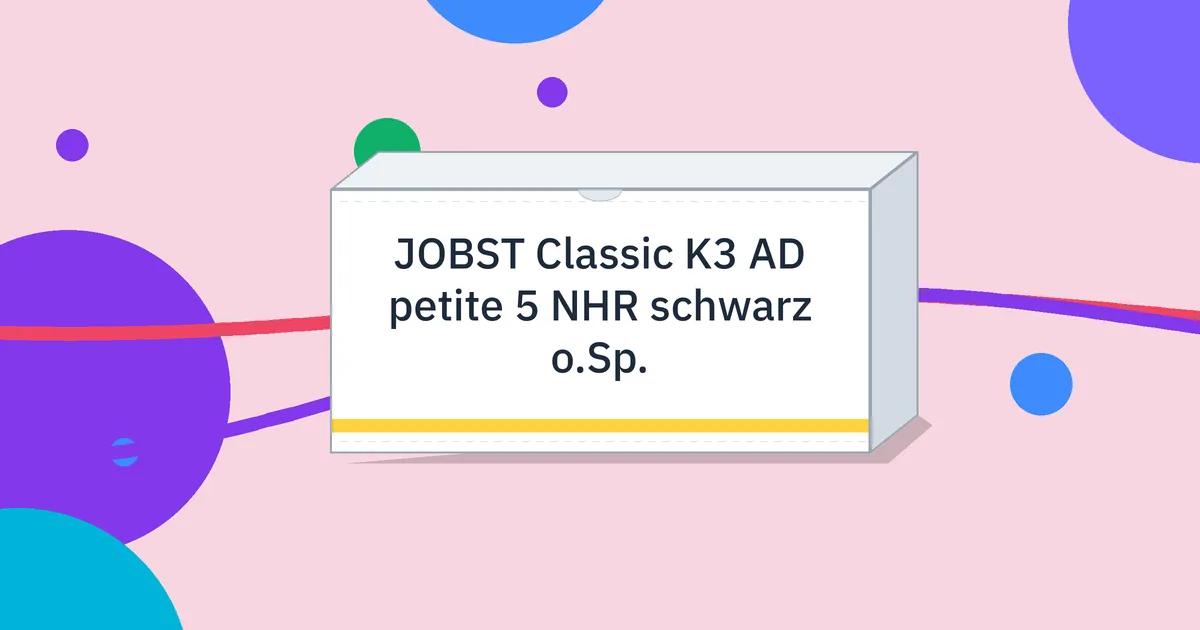 Symbolbild: Packung mit der Aufschrift JOBST Classic K3 AD petite 5 NHR schwarz o.Sp. (PZN 13070433) – Verfügbarkeit und Bezug in Apotheken in Frankfurt am Main