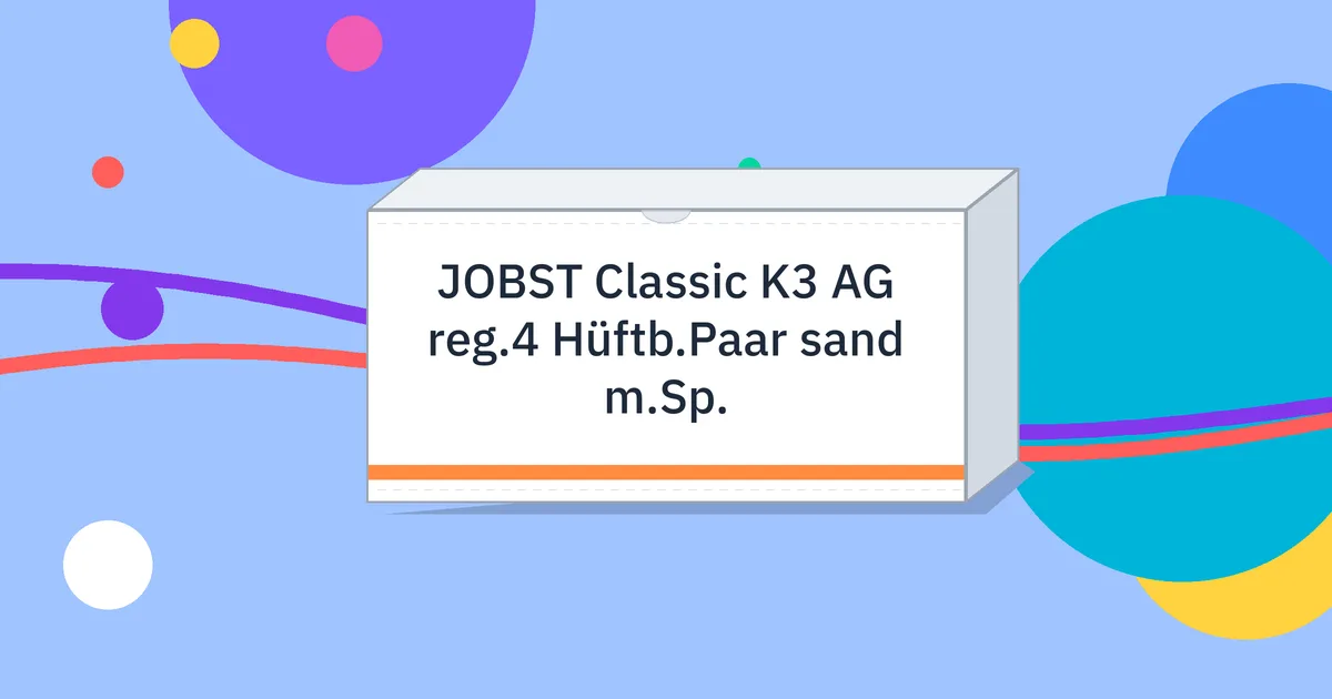 Symbolbild: Packung mit der Aufschrift JOBST Classic K3 AG reg.4 Hüftb.Paar sand m.Sp. (PZN 13075844) – Verfügbarkeit und Bezug in Apotheken in Frankfurt am Main