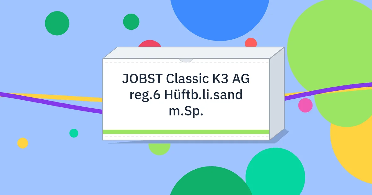 Symbolbild: Packung mit der Aufschrift JOBST Classic K3 AG reg.6 Hüftb.li.sand m.Sp. (PZN 13075442) – Verfügbarkeit und Bezug in Apotheken in Frankfurt am Main