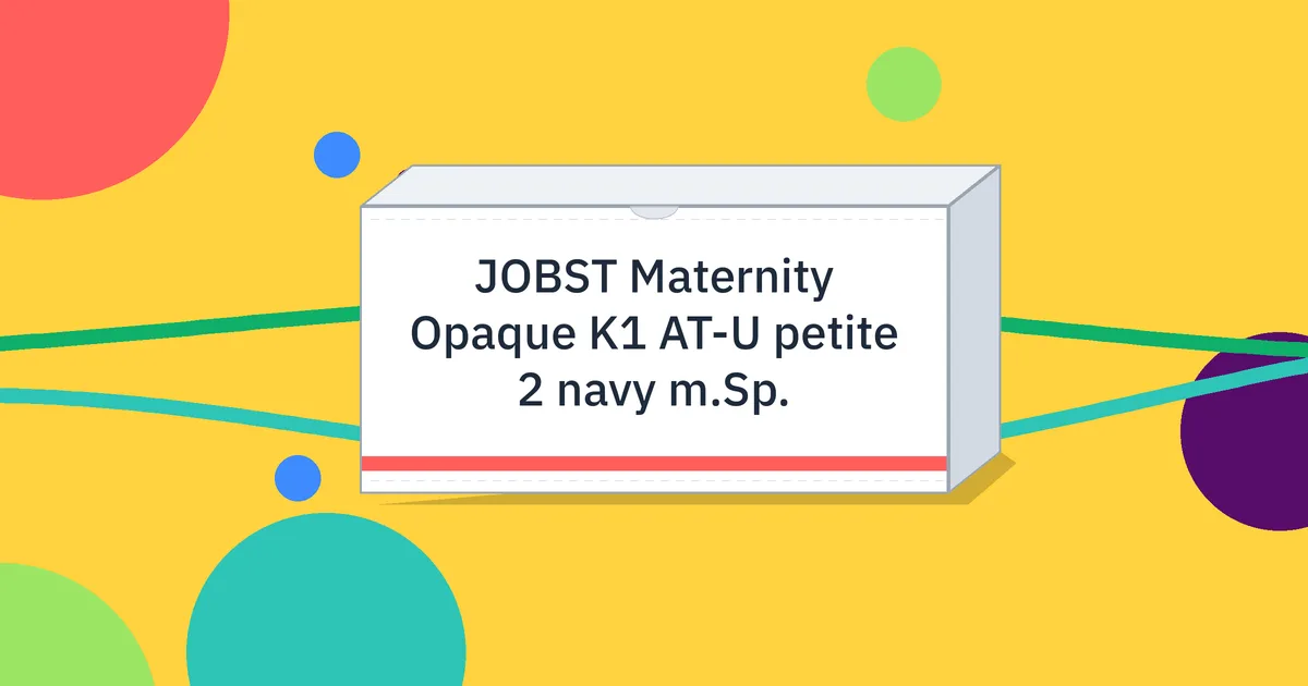 Symbolbild: Packung mit der Aufschrift JOBST Maternity Opaque K1 AT-U petite 2 navy m.Sp. (PZN 15860116) – Verfügbarkeit und Bezug in Apotheken in Frankfurt am Main