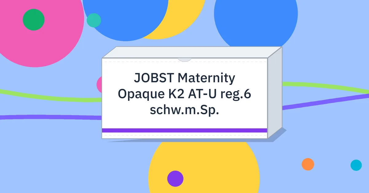 Symbolbild: Packung mit der Aufschrift JOBST Maternity Opaque K2 AT-U reg.6 schw.m.Sp. (PZN 15854104) – Verfügbarkeit und Bezug in Apotheken in Frankfurt am Main