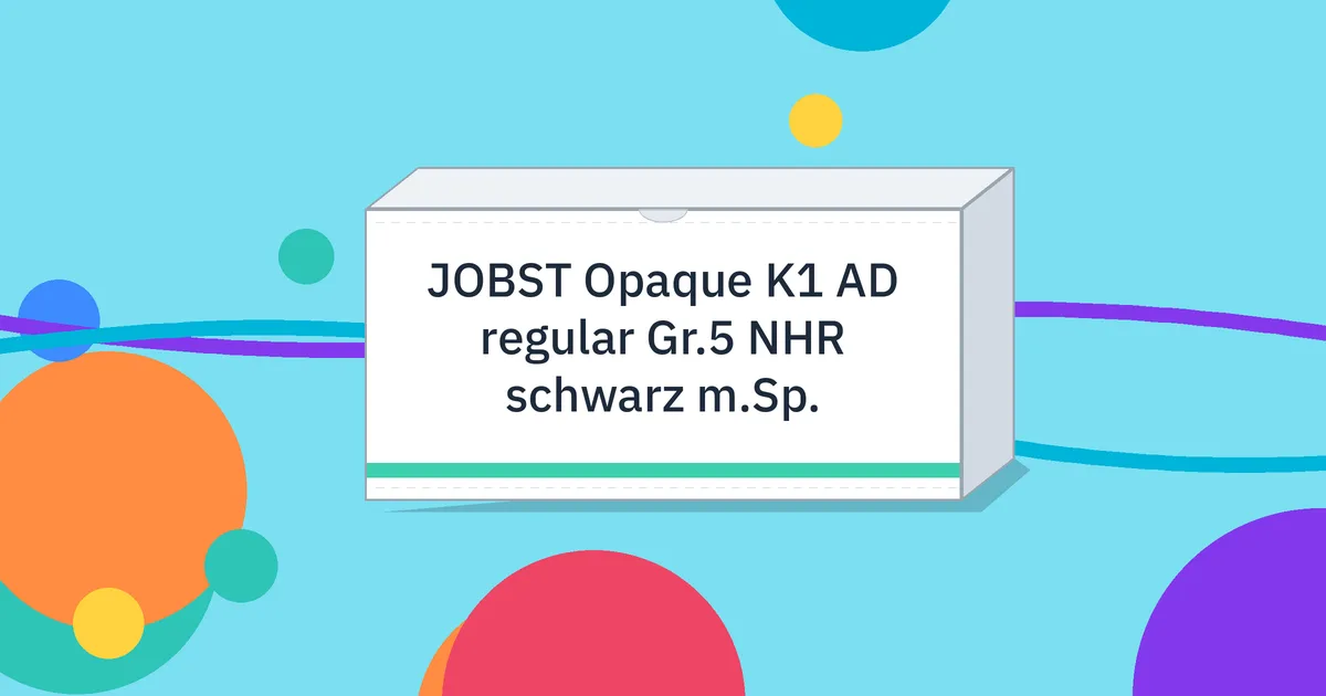 Symbolbild: Packung mit der Aufschrift JOBST Opaque K1 AD regular Gr.5 NHR schwarz m.Sp. (PZN 13081419) – Verfügbarkeit und Bezug in Apotheken in Frankfurt am Main