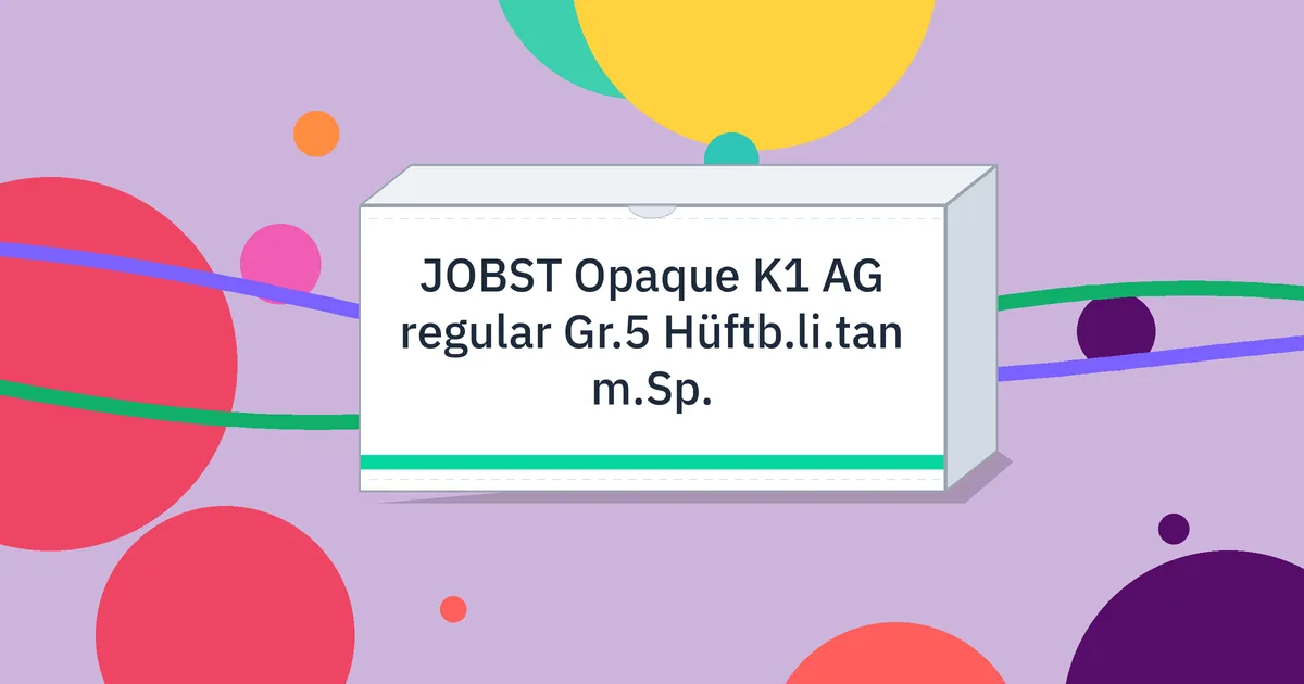 Symbolbild: Packung mit der Aufschrift JOBST Opaque K1 AG regular Gr.5 Hüftb.li.tan m.Sp. (PZN 16272605) – Verfügbarkeit und Bezug in Apotheken in Frankfurt am Main