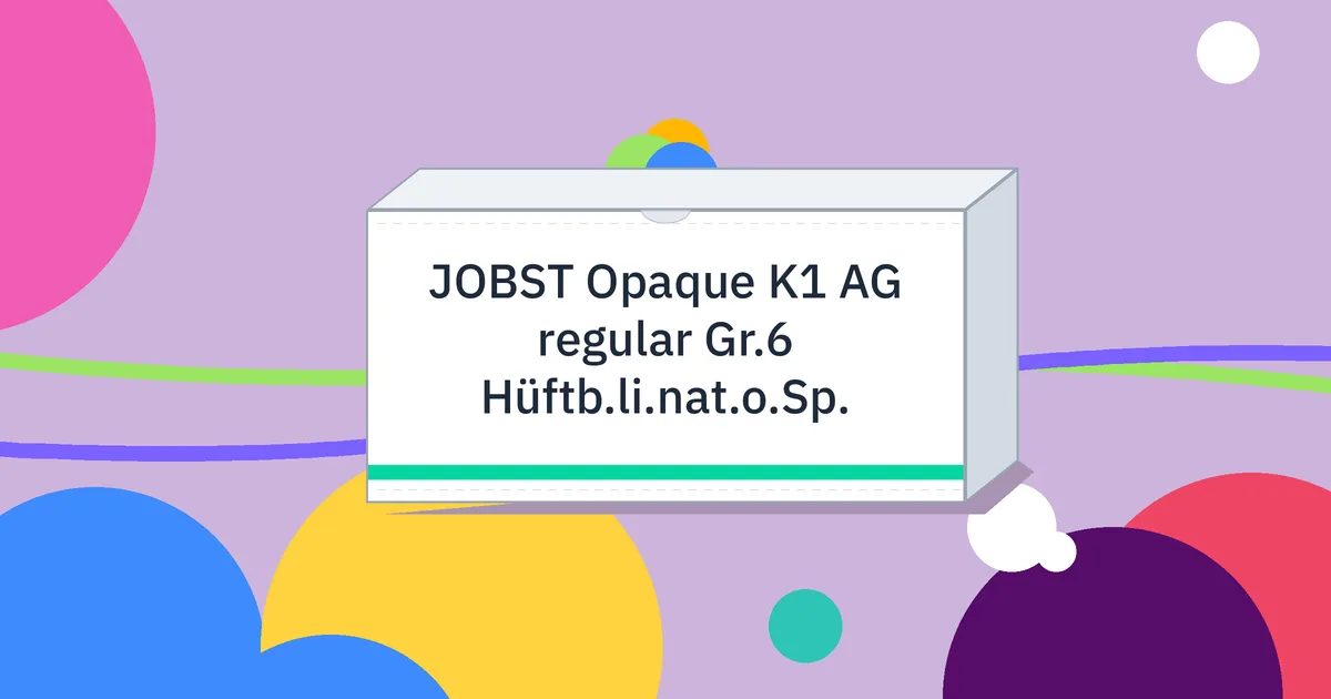 Symbolbild: Packung mit der Aufschrift JOBST Opaque K1 AG regular Gr.6 Hüftb.li.nat.o.Sp. (PZN 13100252) – Verfügbarkeit und Bezug in Apotheken in Frankfurt am Main