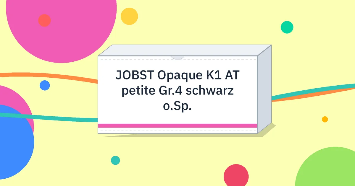 Symbolbild: Packung mit der Aufschrift JOBST Opaque K1 AT petite Gr.4 schwarz o.Sp. (PZN 13104215) – Verfügbarkeit und Bezug in Apotheken in Frankfurt am Main
