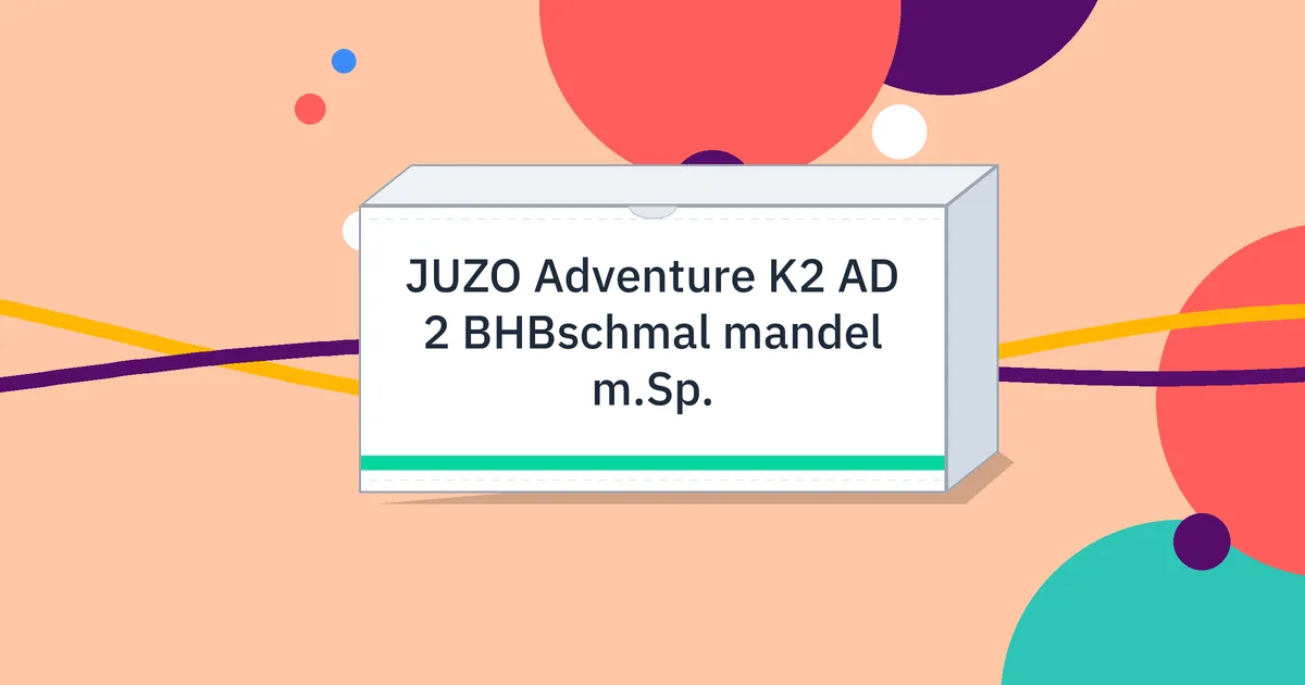 Symbolbild: Packung mit der Aufschrift JUZO Adventure K2 AD 2 BHBschmal mandel m.Sp. (PZN 15497087) – Verfügbarkeit und Bezug in Apotheken in Frankfurt am Main
