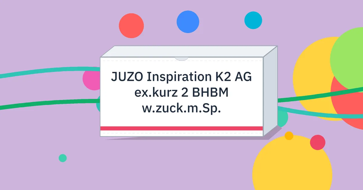 Symbolbild: Packung mit der Aufschrift JUZO Inspiration K2 AG ex.kurz 2 BHBM w.zuck.m.Sp. (PZN 14883701) – Verfügbarkeit und Bezug in Apotheken in Frankfurt am Main
