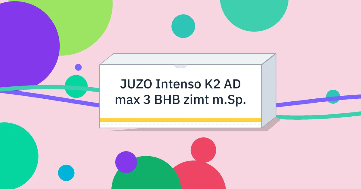 Symbolbild: Packung mit der Aufschrift JUZO Intenso K2 AD max 3 BHB zimt m.Sp. (PZN 18616196) – Verfügbarkeit und Bezug in Apotheken in Frankfurt am Main