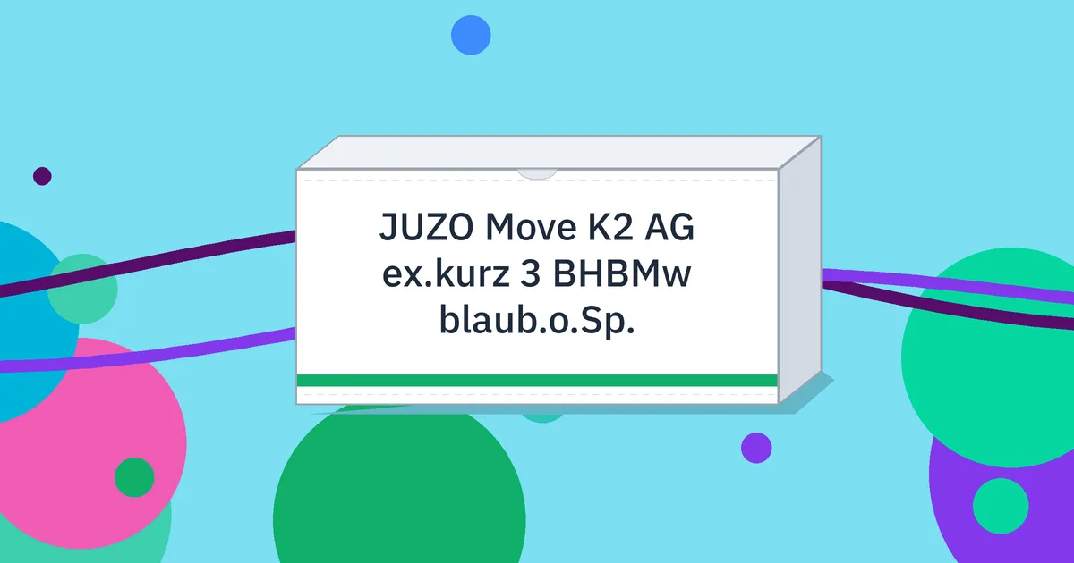 Symbolbild: Packung mit der Aufschrift JUZO Move K2 AG ex.kurz 3 BHBMw blaub.o.Sp. (PZN 18566311) – Verfügbarkeit und Bezug in Apotheken in Frankfurt am Main