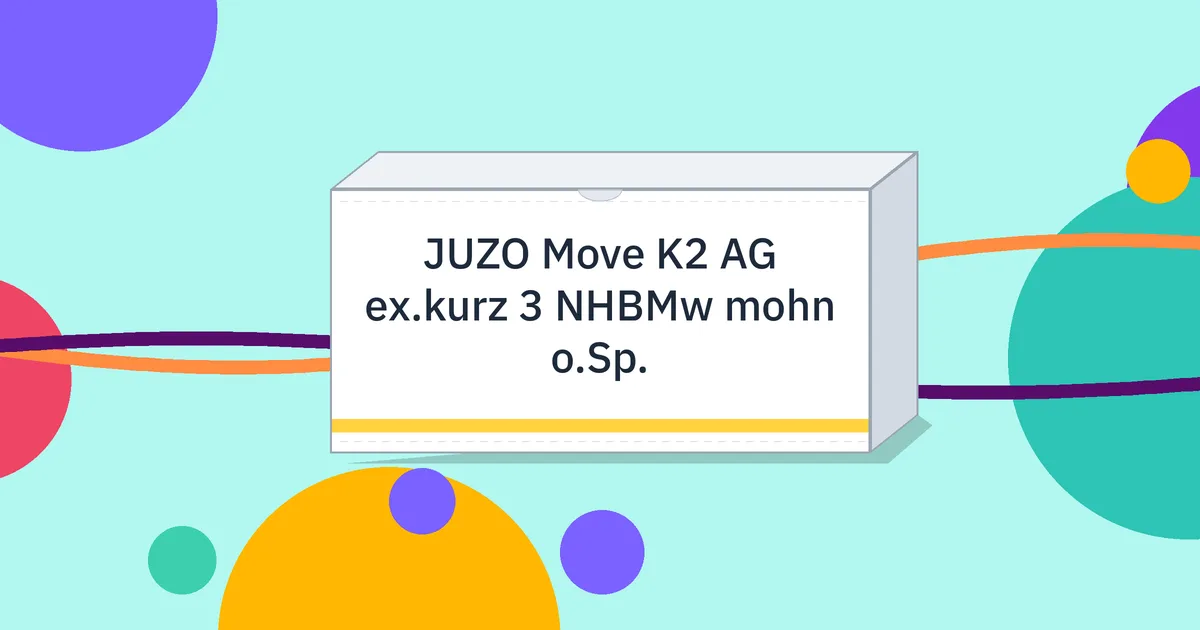 Symbolbild: Packung mit der Aufschrift JUZO Move K2 AG ex.kurz 3 NHBMw mohn o.Sp. (PZN 18565091) – Verfügbarkeit und Bezug in Apotheken in Frankfurt am Main