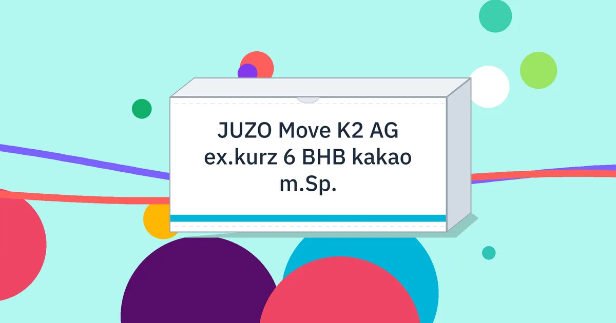 Symbolbild: Packung mit der Aufschrift JUZO Move K2 AG ex.kurz 6 BHB kakao m.Sp. (PZN 18563838) – Verfügbarkeit und Bezug in Apotheken in Frankfurt am Main