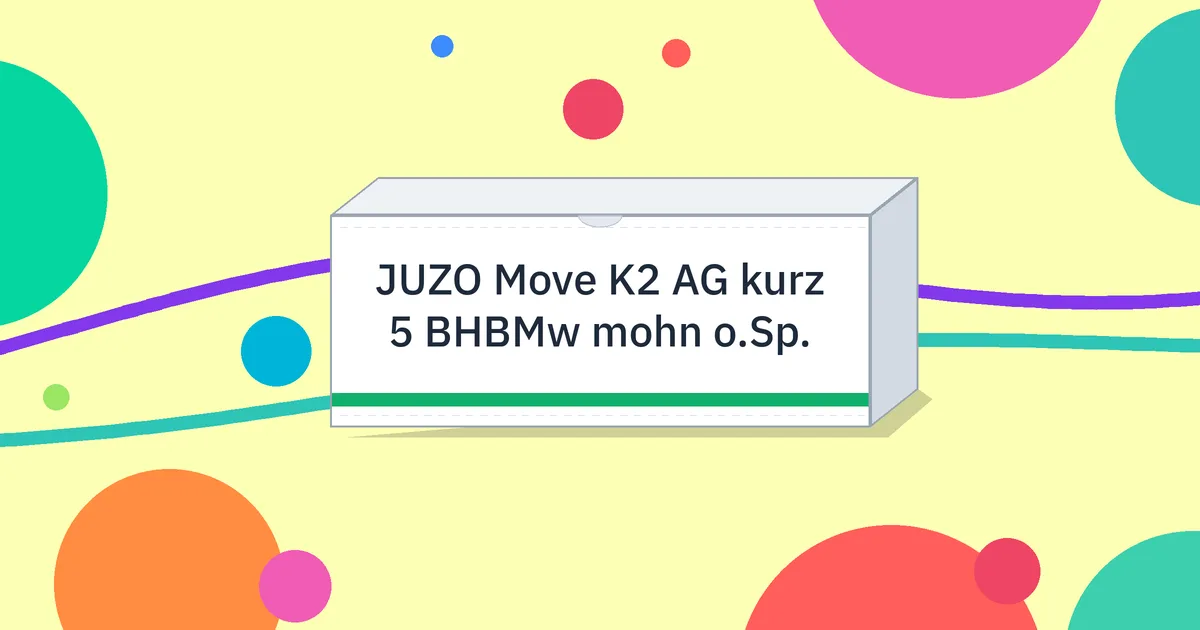 Symbolbild: Packung mit der Aufschrift JUZO Move K2 AG kurz 5 BHBMw mohn o.Sp. (PZN 18562419) – Verfügbarkeit und Bezug in Apotheken in Frankfurt am Main