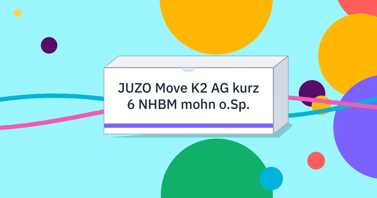 Symbolbild: Packung mit der Aufschrift JUZO Move K2 AG kurz 6 NHBM mohn o.Sp. (PZN 18560900) – Verfügbarkeit und Bezug in Apotheken in Frankfurt am Main